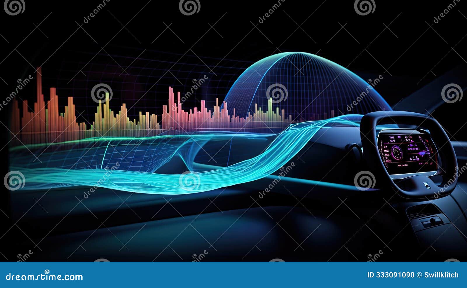 Futuristic Car Dashboard with Graphs and Bars for Measurement and ...