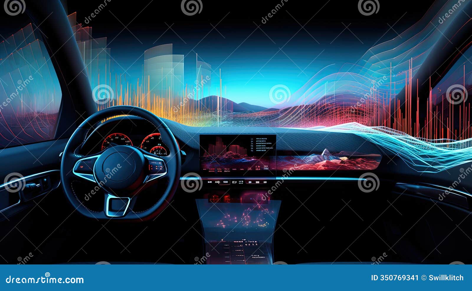 Futuristic Car Dashboard with Graphs and Bars for Measurement and ...