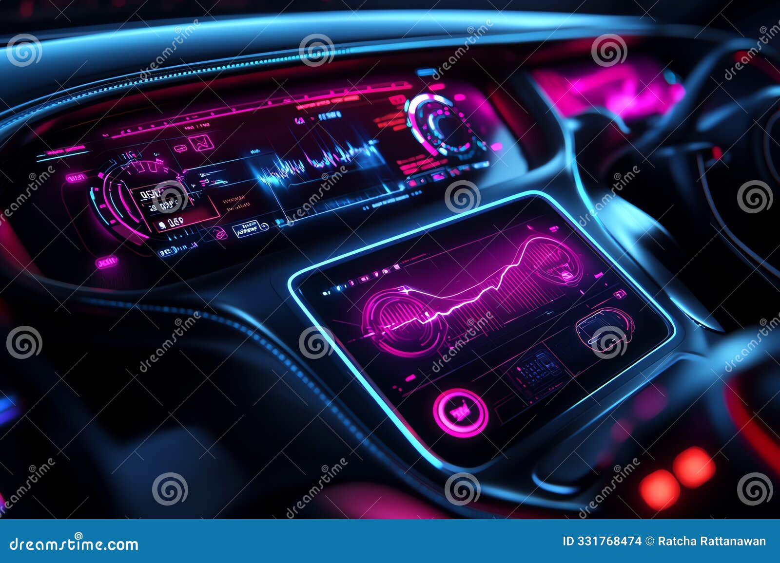 Futuristic Car Dashboard with Vibrant Neon Lights, Generated AI Stock ...