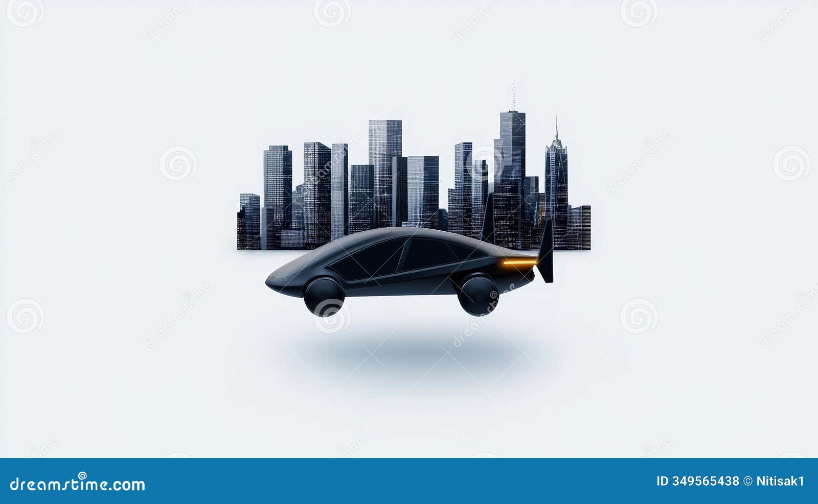 Futuristic Car Flying Over City Skyline Stock Illustration ...