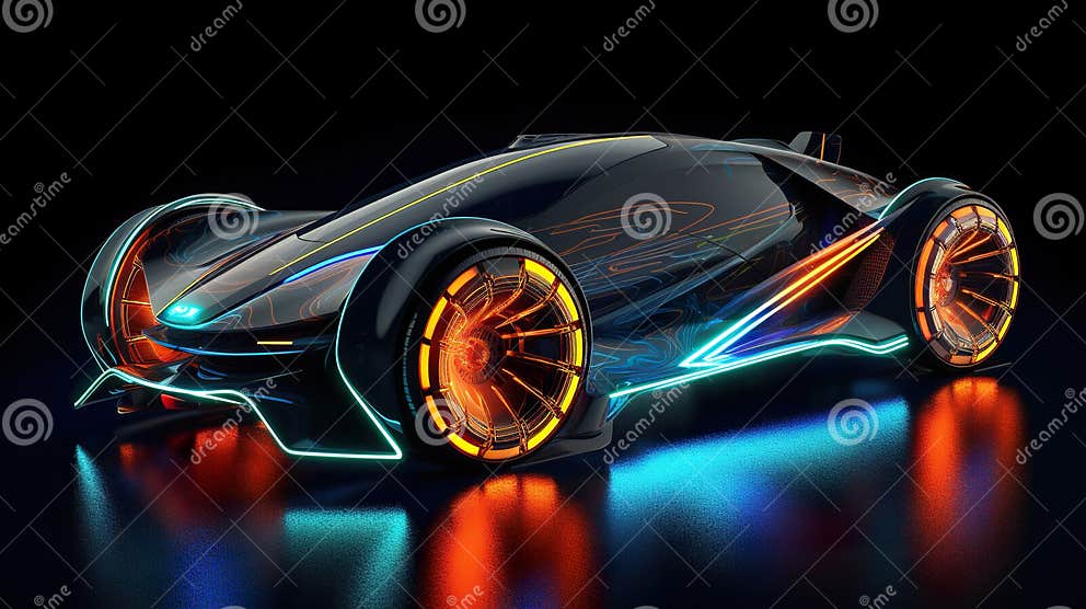 A Futuristic Car with Glowing Wheels on a Black Surface. Generative AI ...