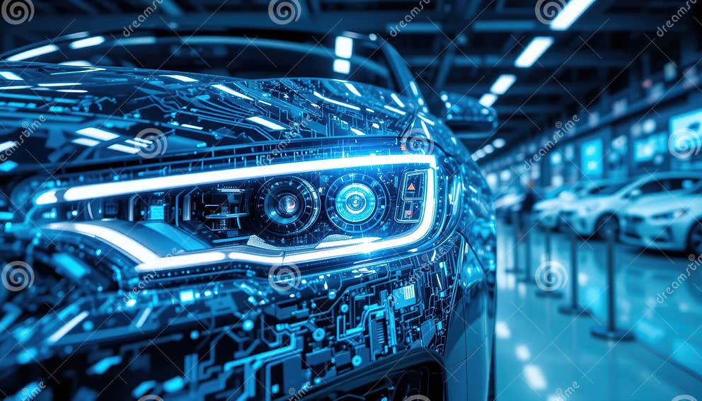 Futuristic Car Headlight Design with Digital Circuit Patterns ...