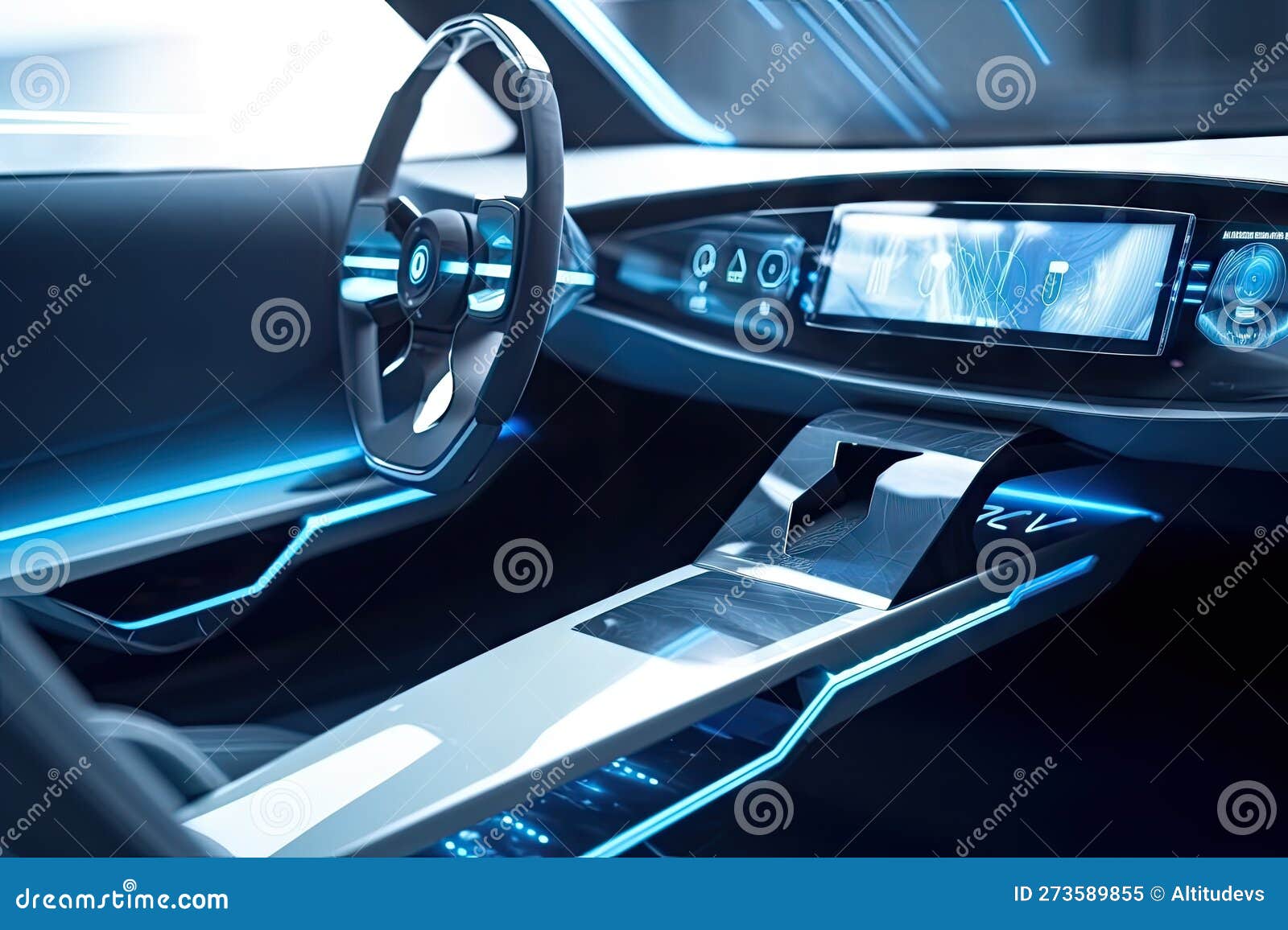 Futuristic Car Interior, with High-tech Dashboard and Touch Screen ...