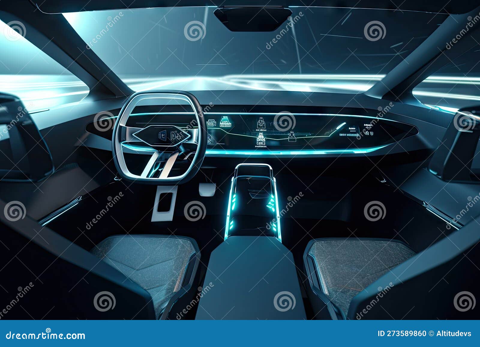 Futuristic Car Interior, with High-tech Dashboard and Touch Screen ...
