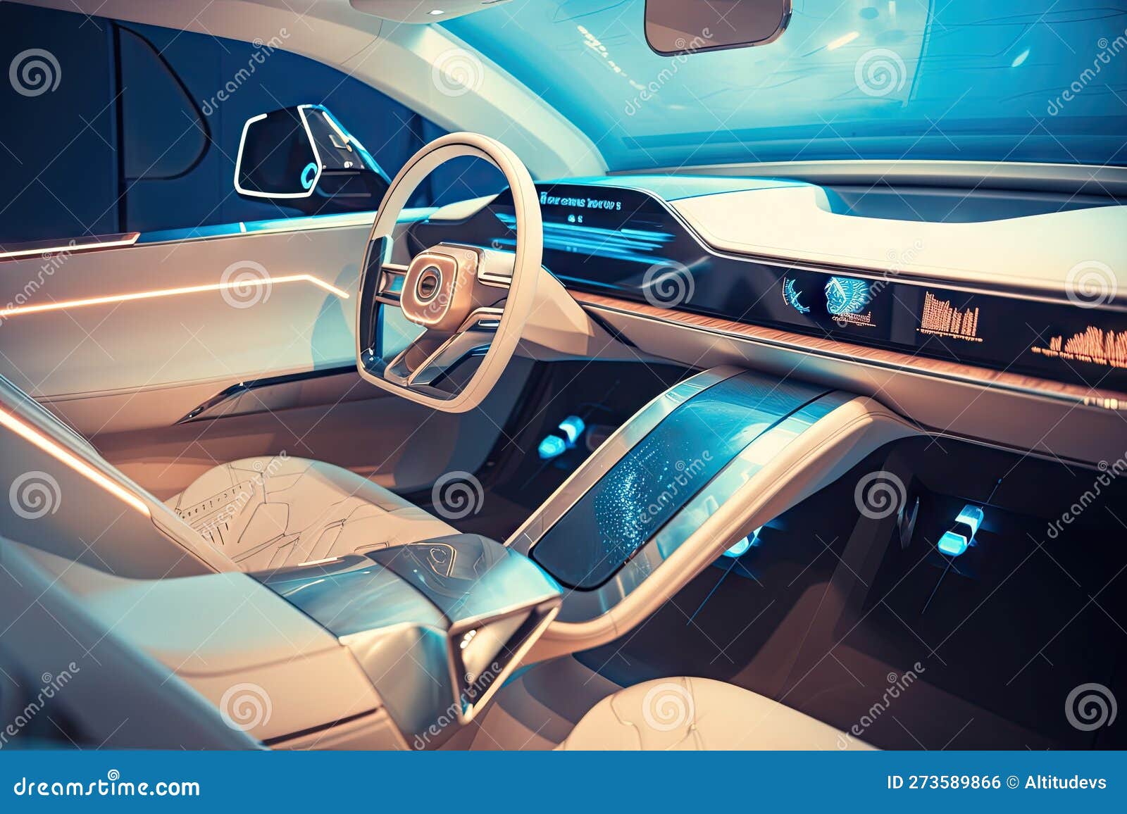 Futuristic Car Interior, with High-tech Dashboard and Touch Screen ...
