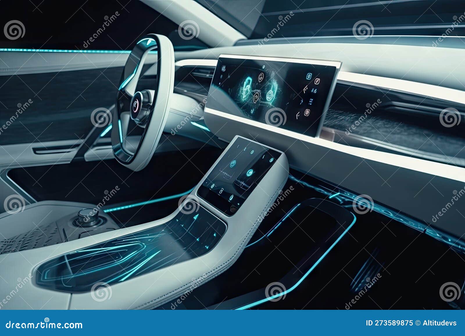 Futuristic Car Interior, with High-tech Dashboard and Touch Screen ...