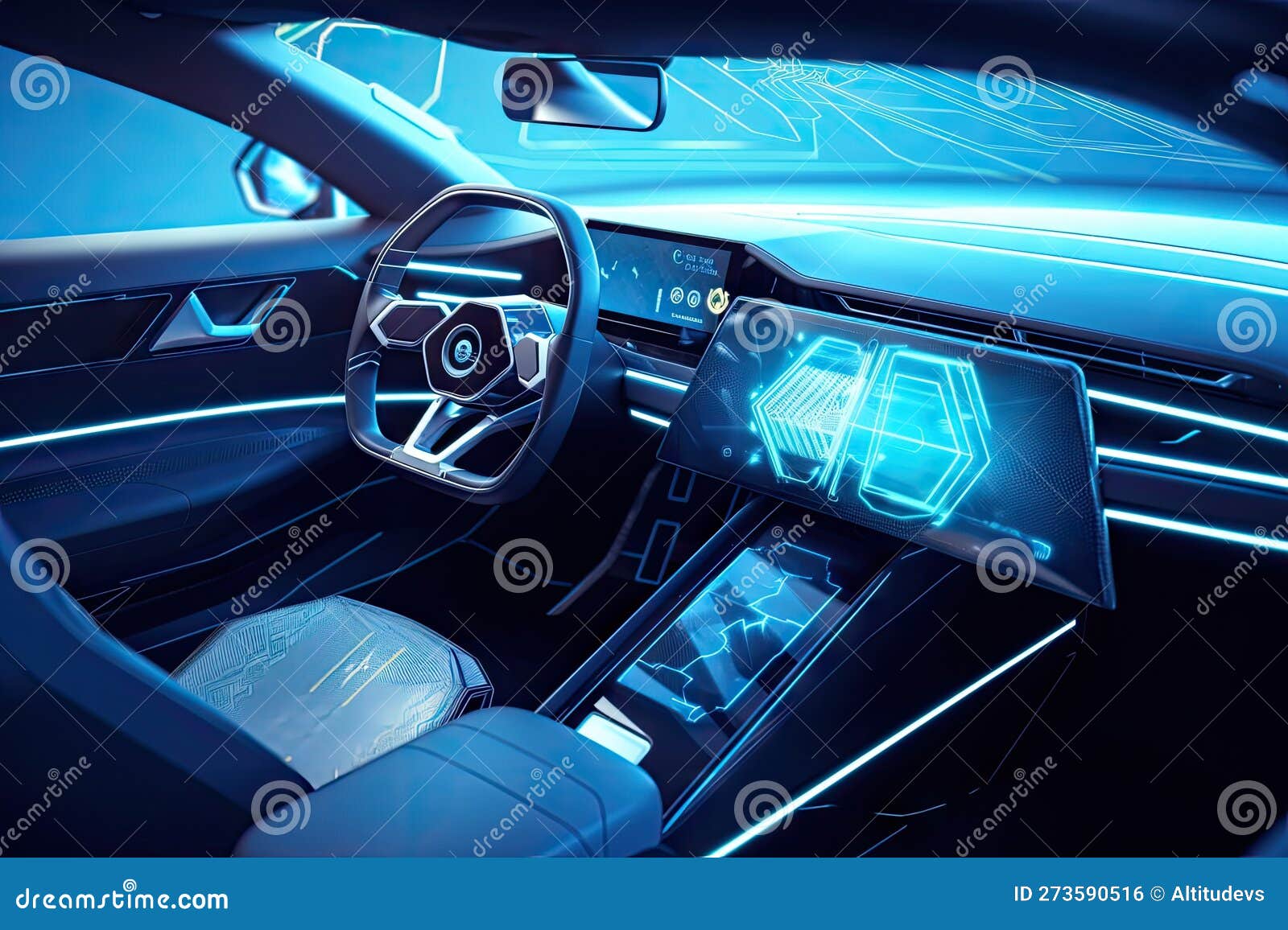 Futuristic Car Interior with Innovative Touch Screen Control System ...