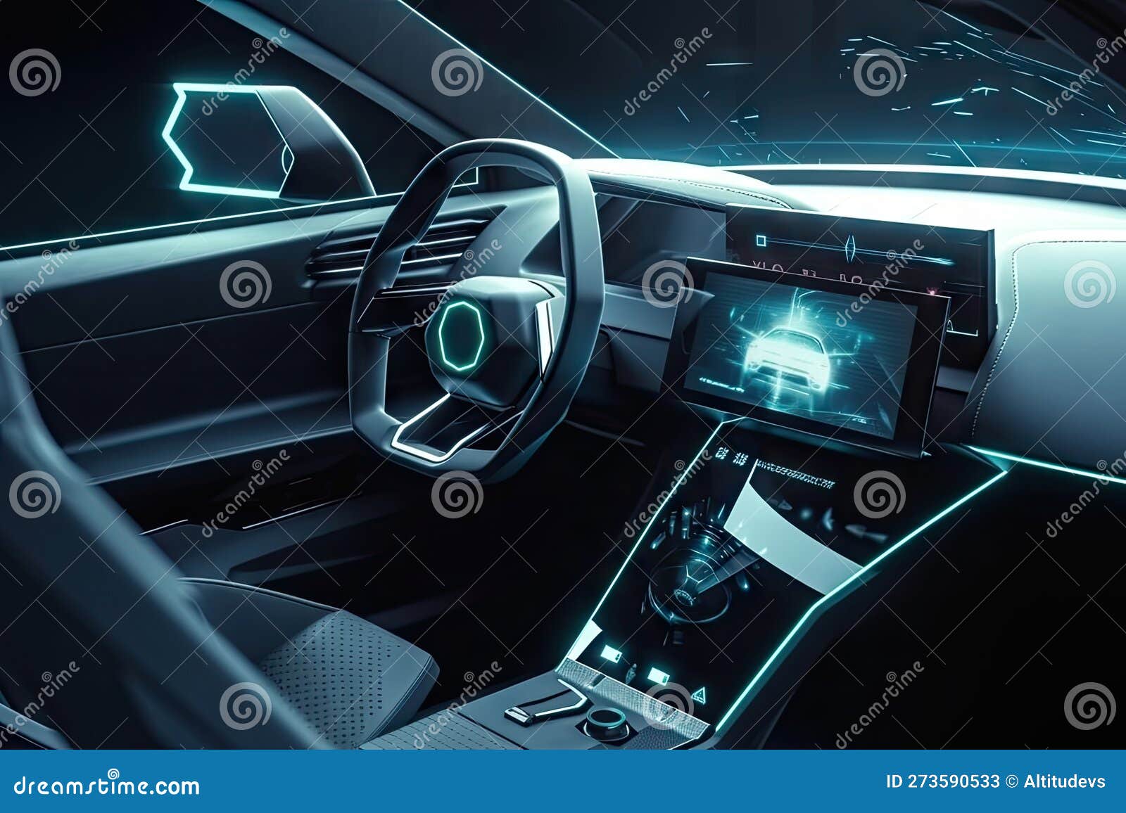 Futuristic Car Interior with Innovative Touch Screen Control System ...