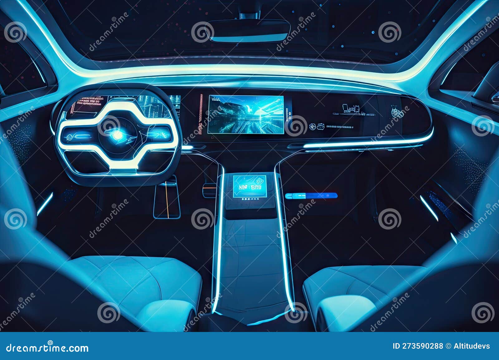 Futuristic Car Interior, with Unique Dashboard and Display Screens ...
