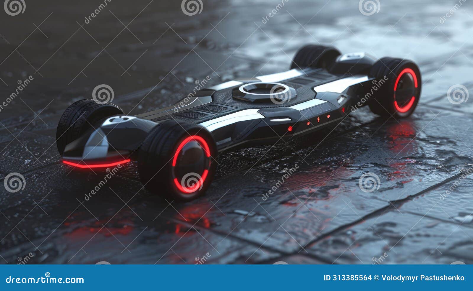 A Futuristic Car with Red Lights on the Ground Stock Photo - Image of ...