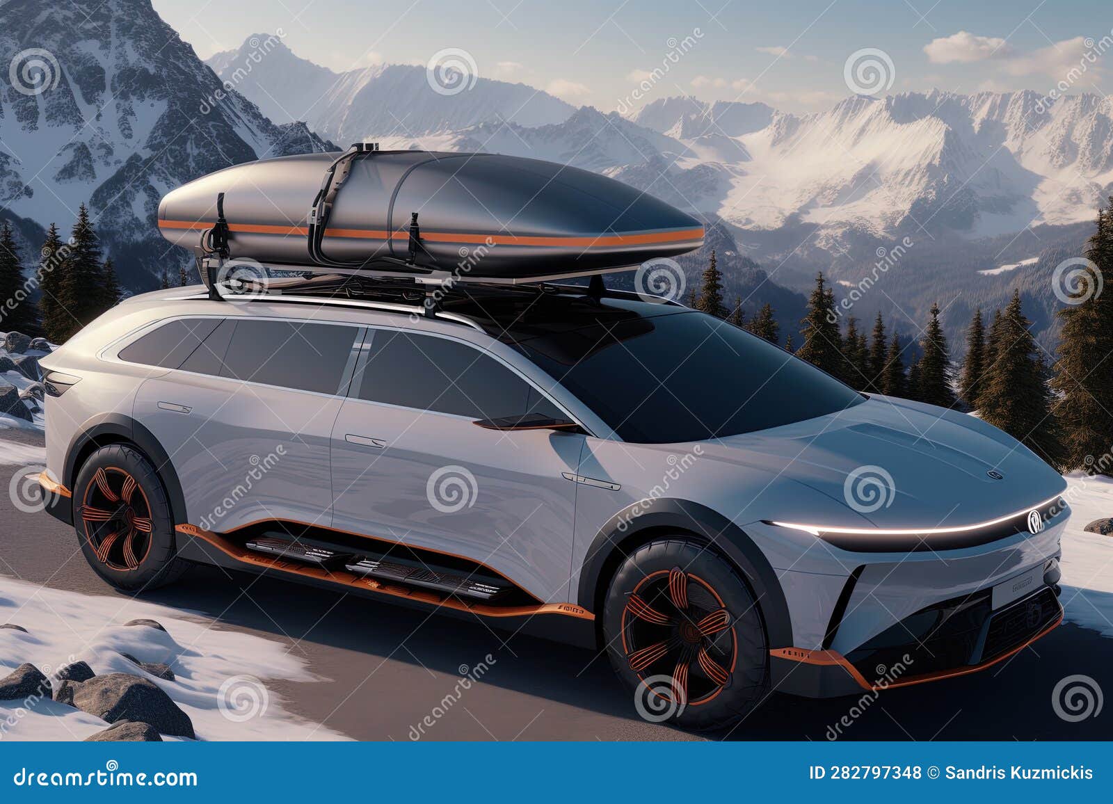Futuristic Car with Roof Cargo Box. Generative AI Stock Illustration ...