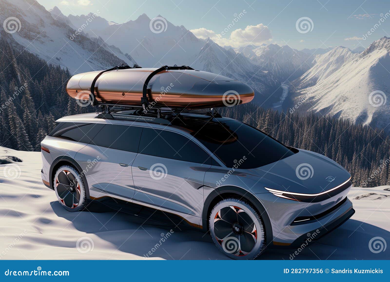 Futuristic Car with Roof Cargo Box. Generative AI Stock Illustration ...