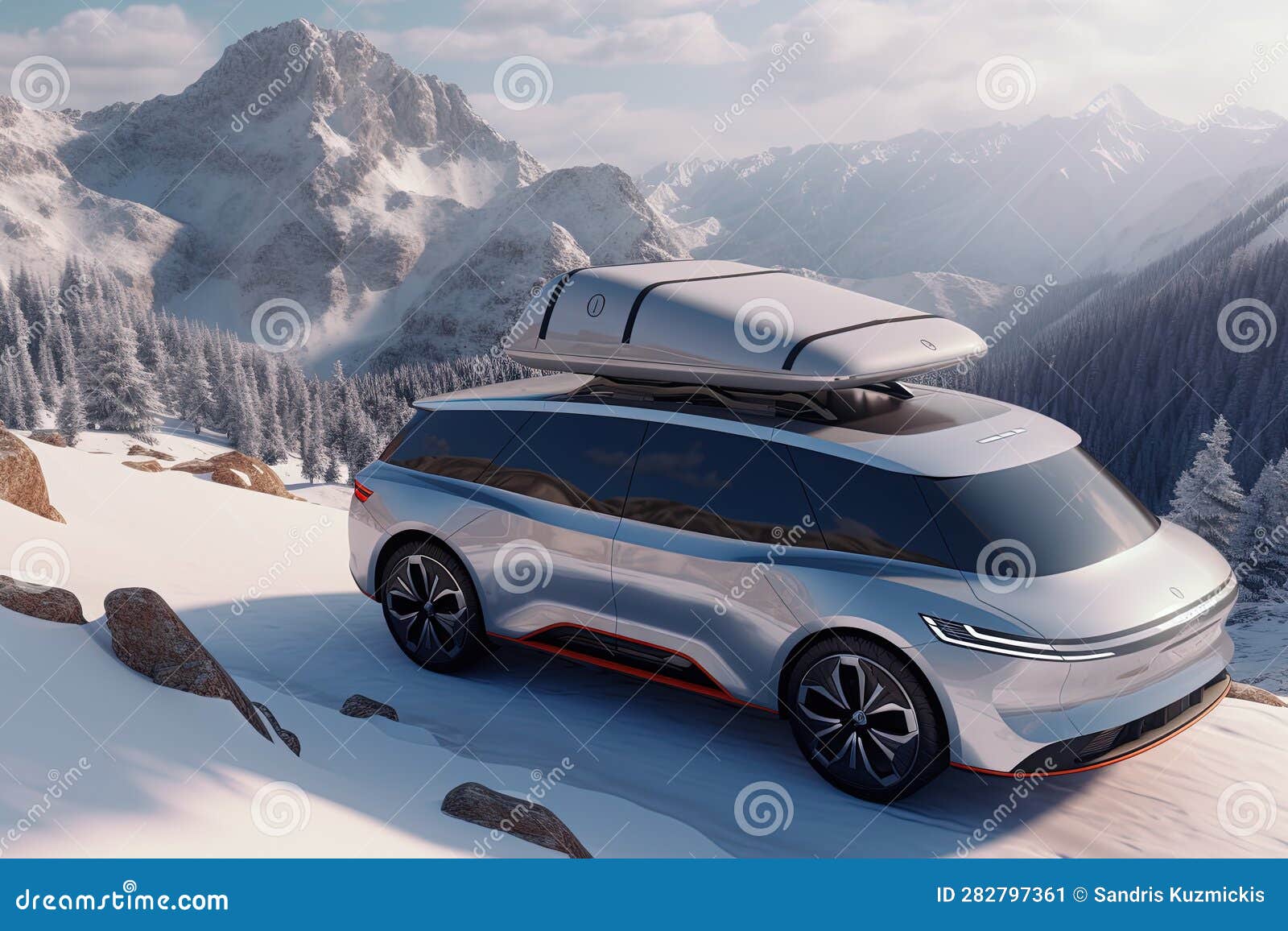 Futuristic Car with Roof Cargo Box. Generative AI Stock Illustration ...