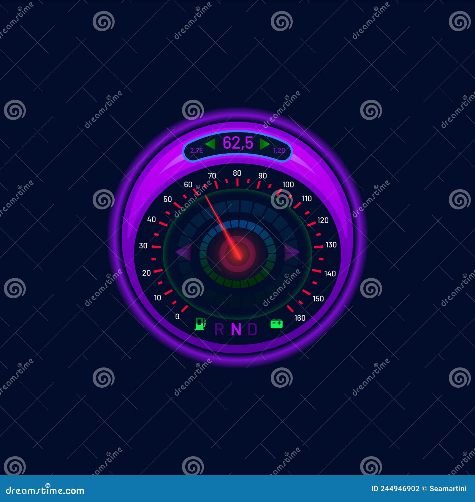 Futuristic Car Speedometer or Gauge Dial, Neon LED Stock Vector ...