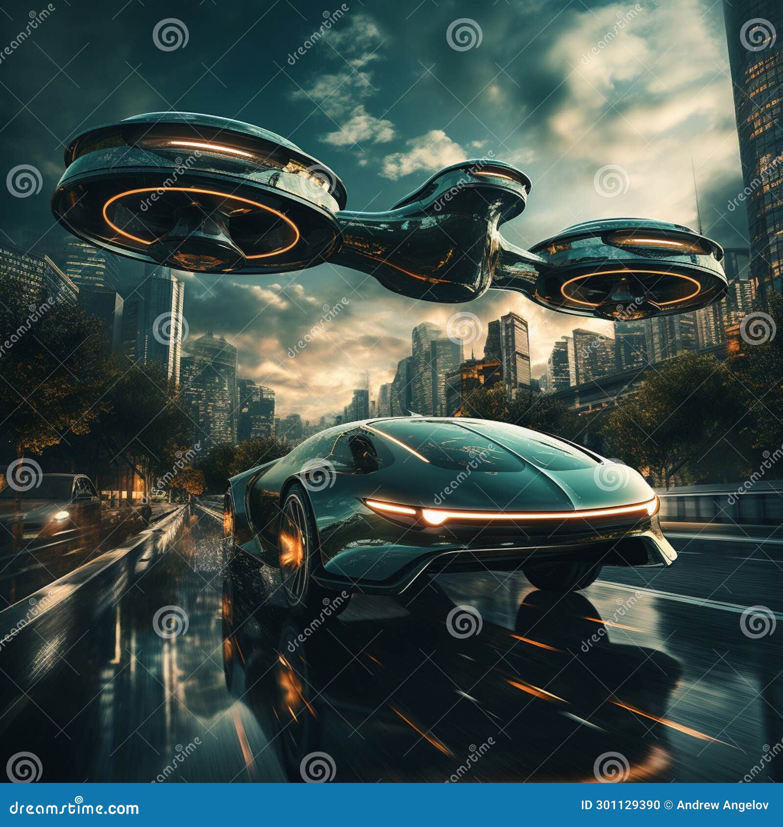 Futuristic Car Technology Concept with Wireframe Intersection 3D ...
