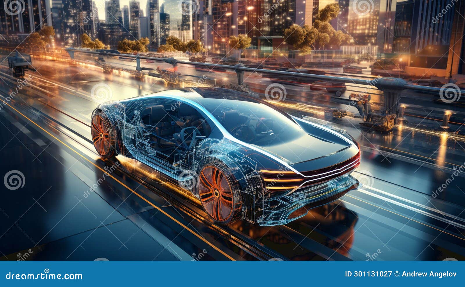 Futuristic Car Technology Concept with Wireframe Intersection 3D ...