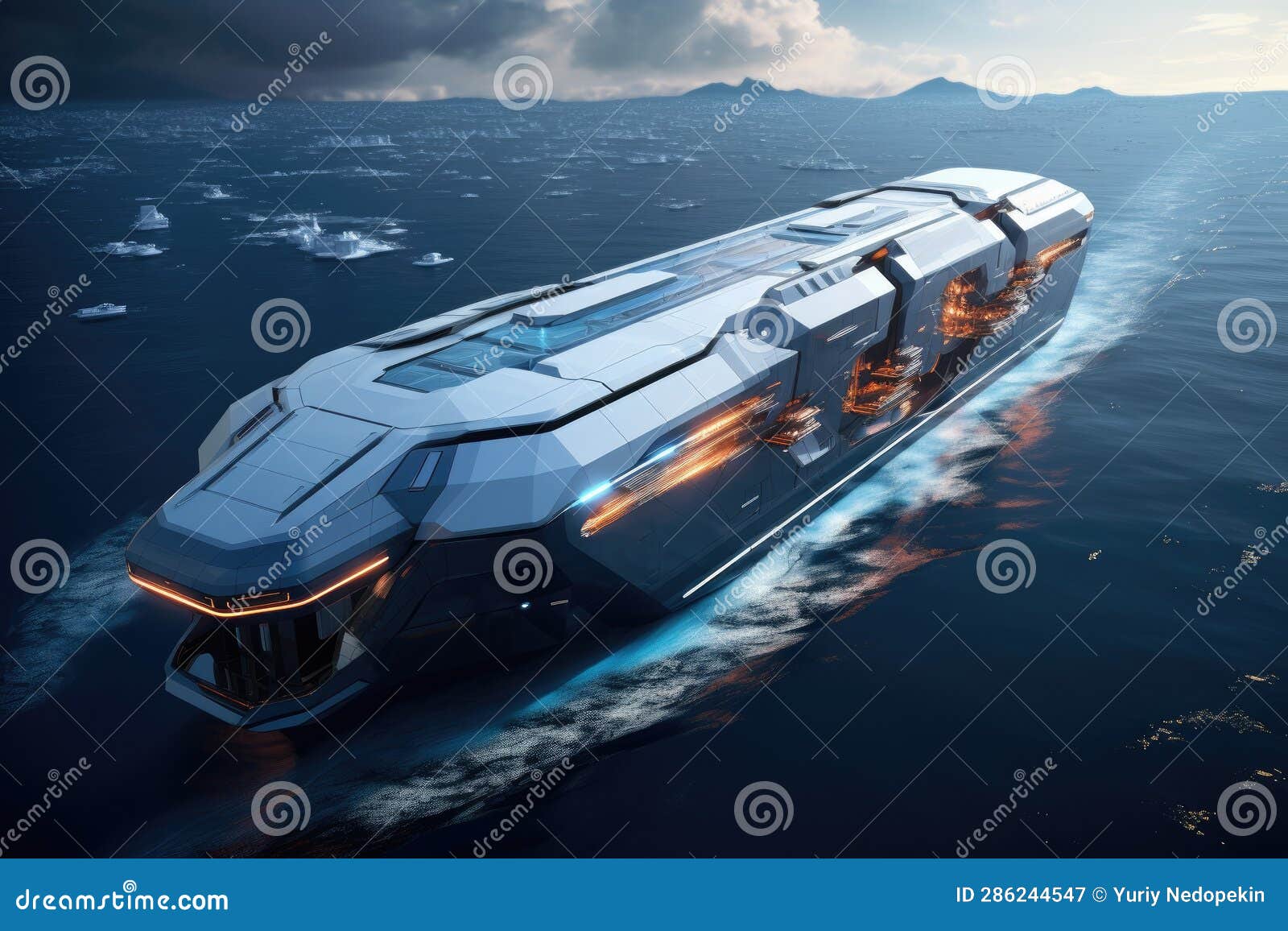 Futuristic Cargo Ship of the Future. Stock Illustration - Illustration ...