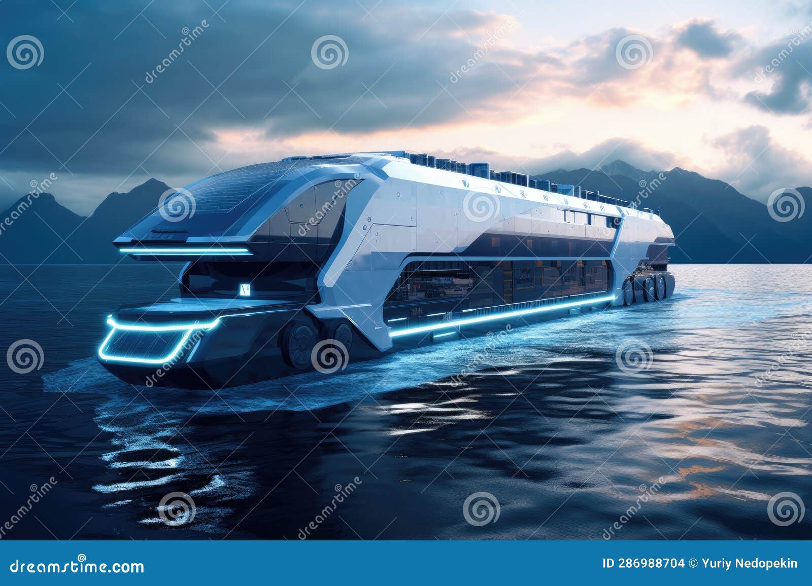 Futuristic Cargo Ship of the Future. Stock Illustration - Illustration ...