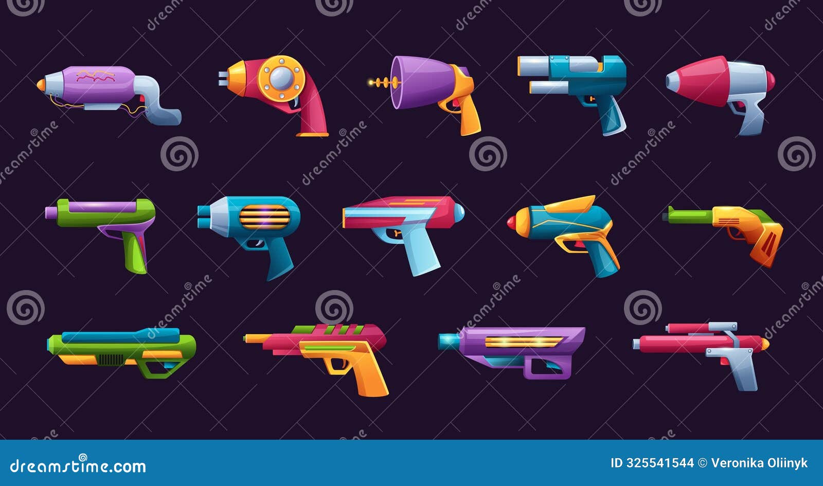 Futuristic Cartoon Blasters. Sci Fi Ray Guns, Space Age Weapons Cartoon ...