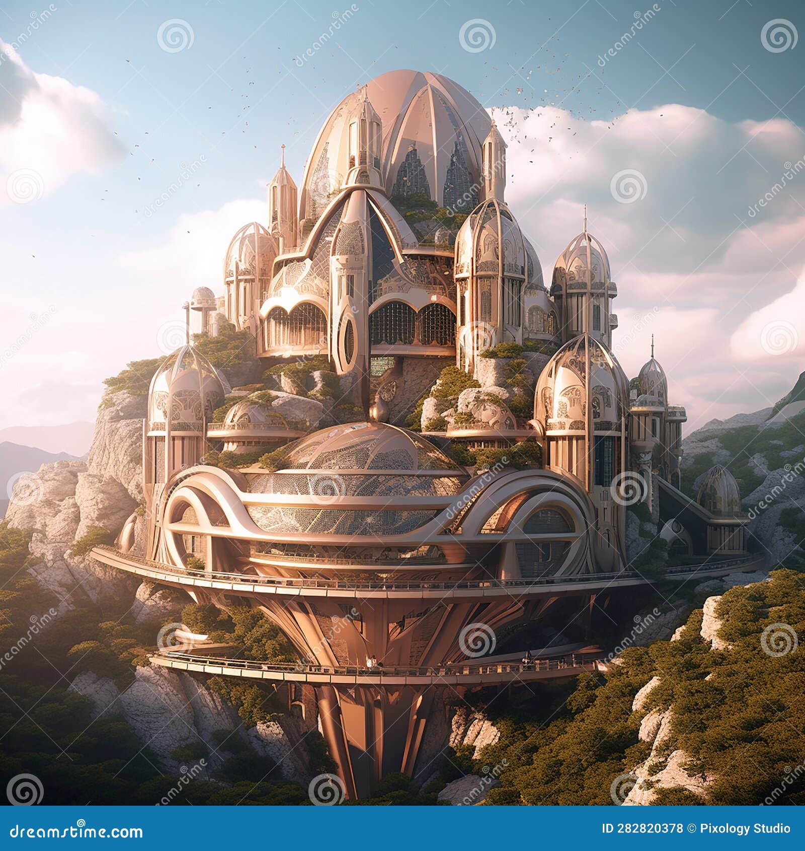 Futuristic Castle in Utopia AI Generative Stock Illustration ...