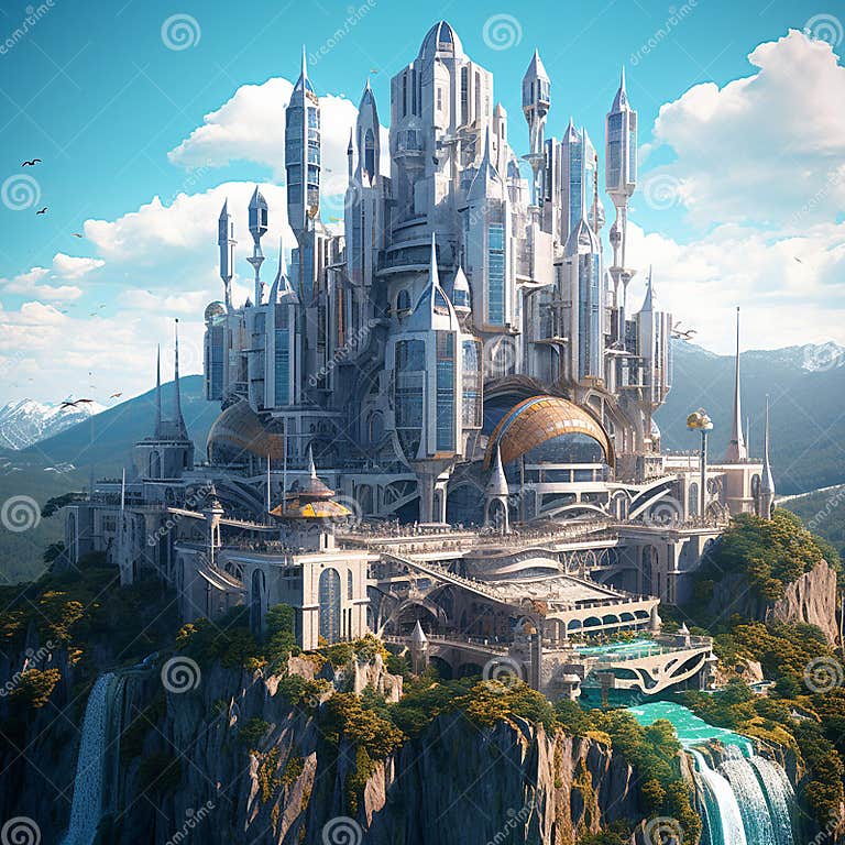 Futuristic Castle in Utopia AI Generative Stock Illustration ...