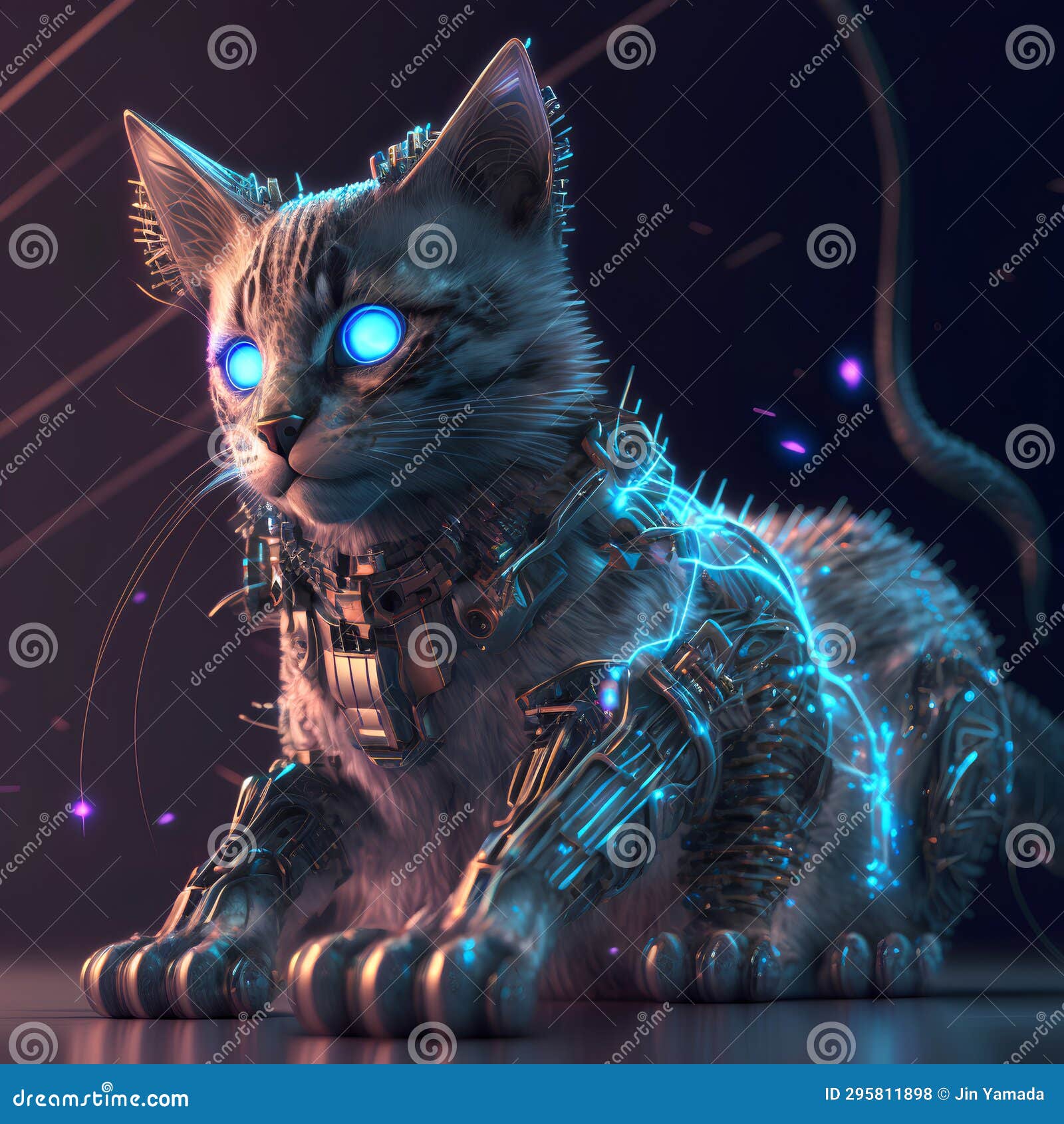 Futuristic Cat. 3D Illustration. 3D Rendering Stock Illustration ...