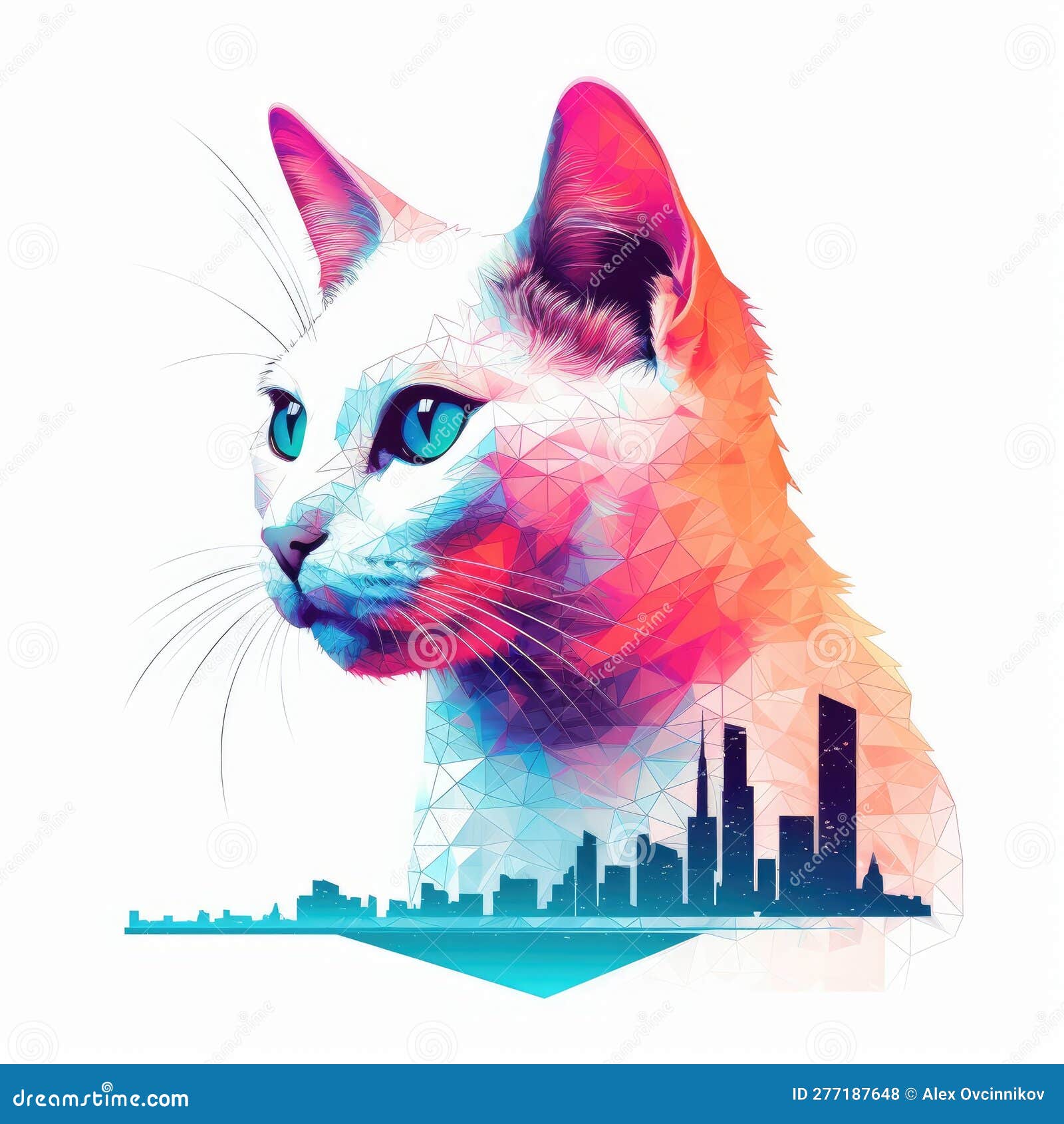 Futuristic Cat Design on White Background for Posters and Web. Stock ...