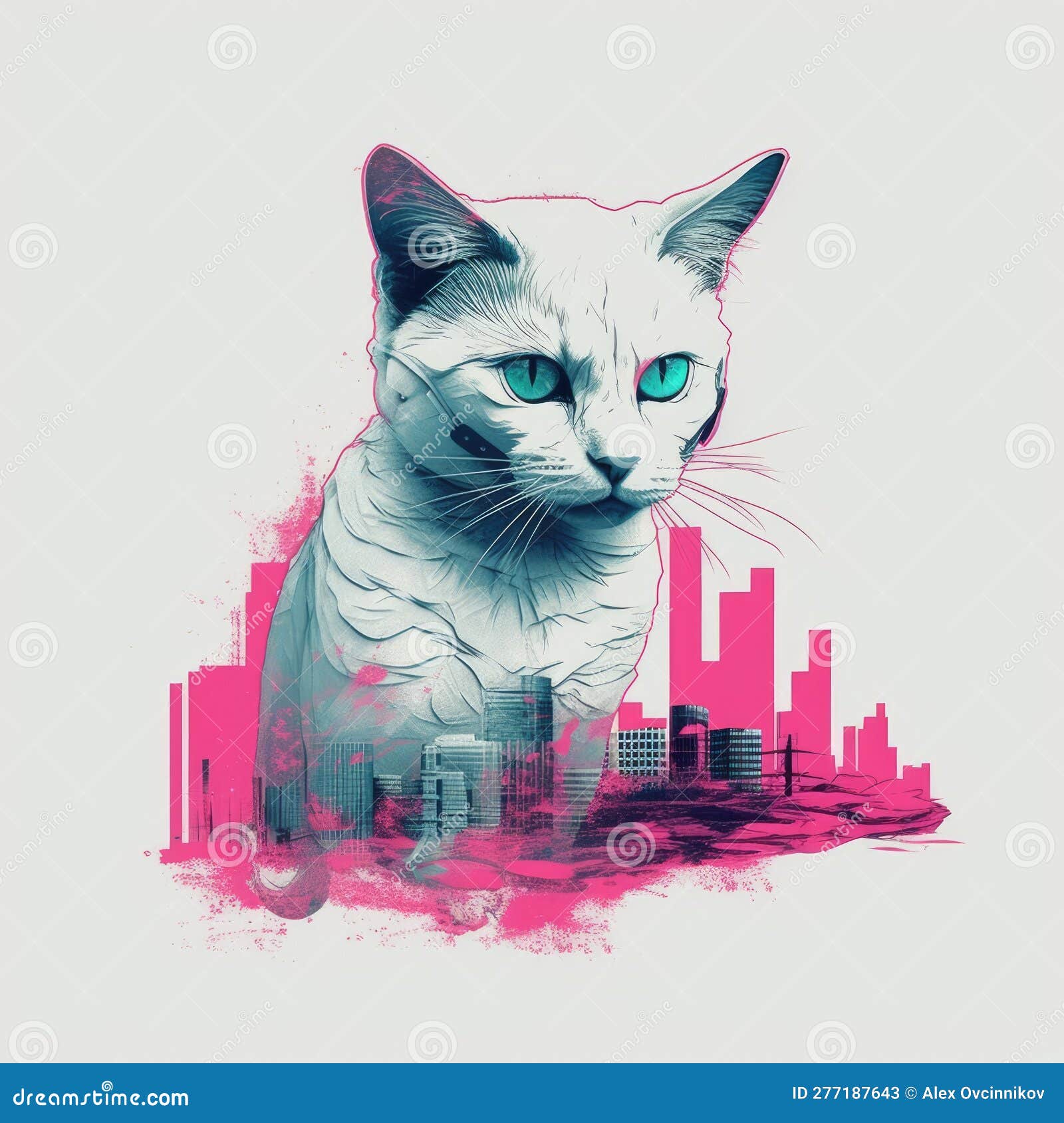 Futuristic Cat Illustration on White Background for Posters and Web ...
