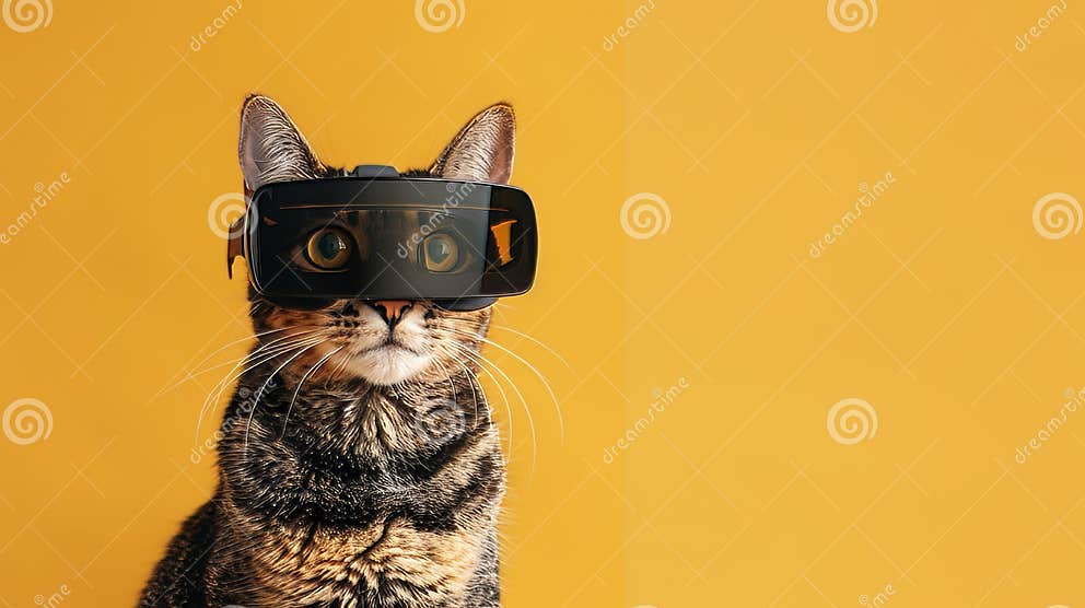 Futuristic Cat in Vr Glasses with Space for Text or Graphics, Creating ...