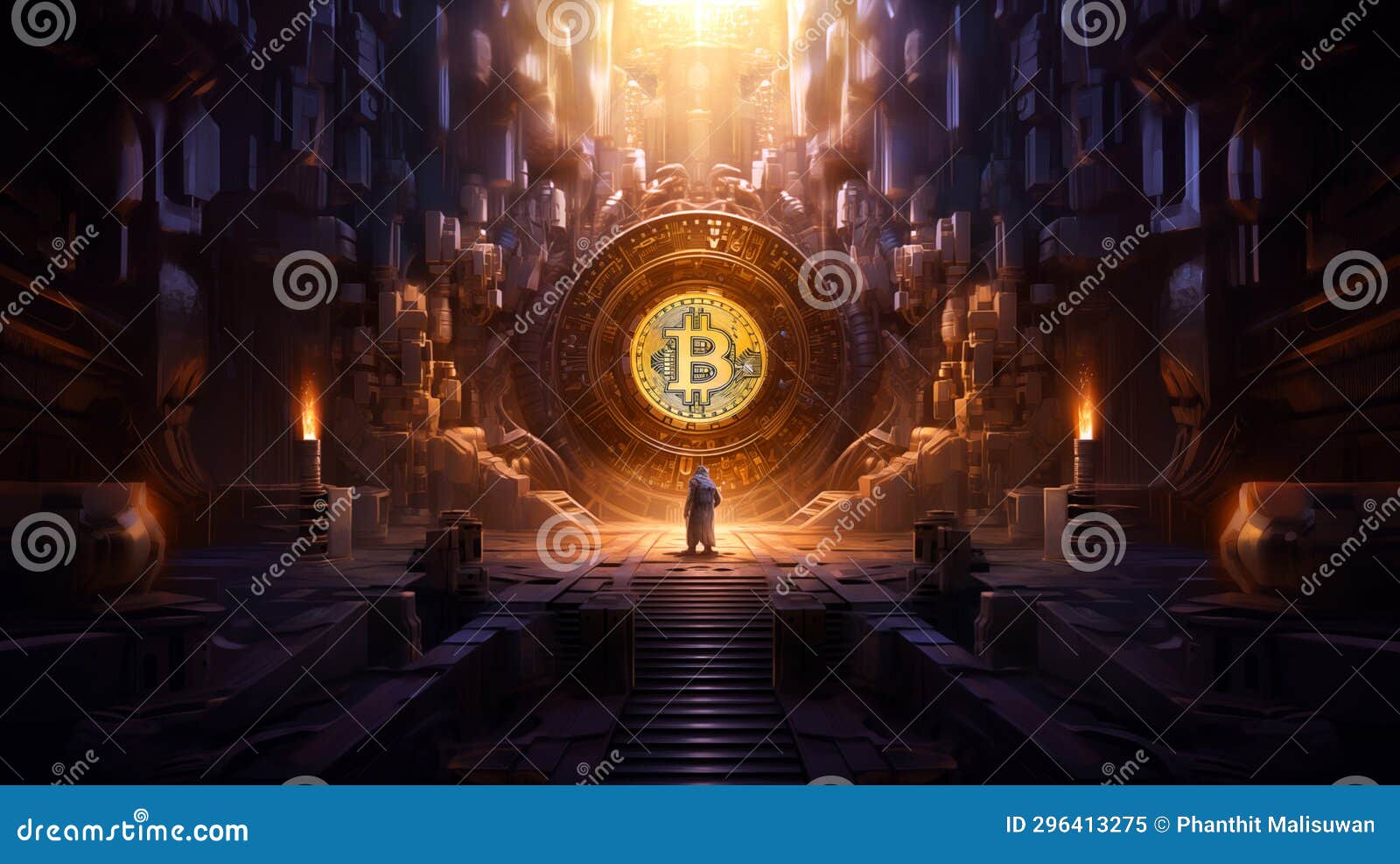 Futuristic Cathedral-like Structure With A Giant, Glowing Bitcoin ...