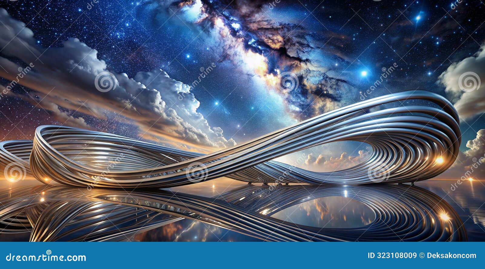 Futuristic Celestial Structure with Flowing Metallic Curves and a ...