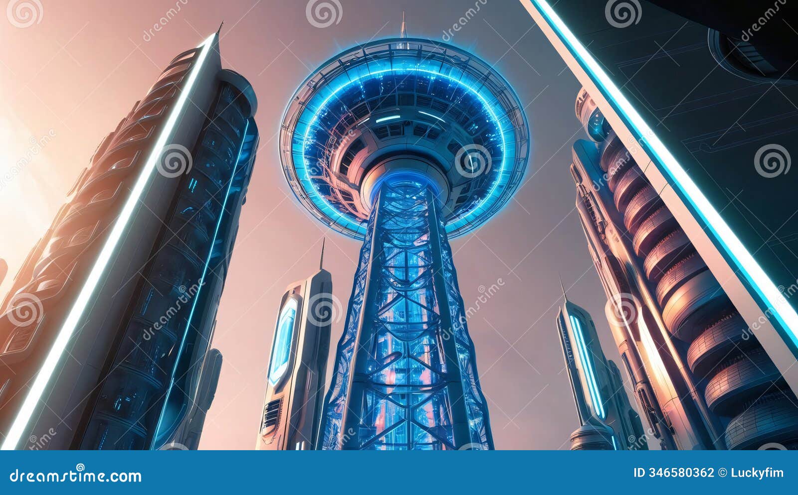 Futuristic Cell Tower with Glowing Light, Advanced Technology, Urban ...