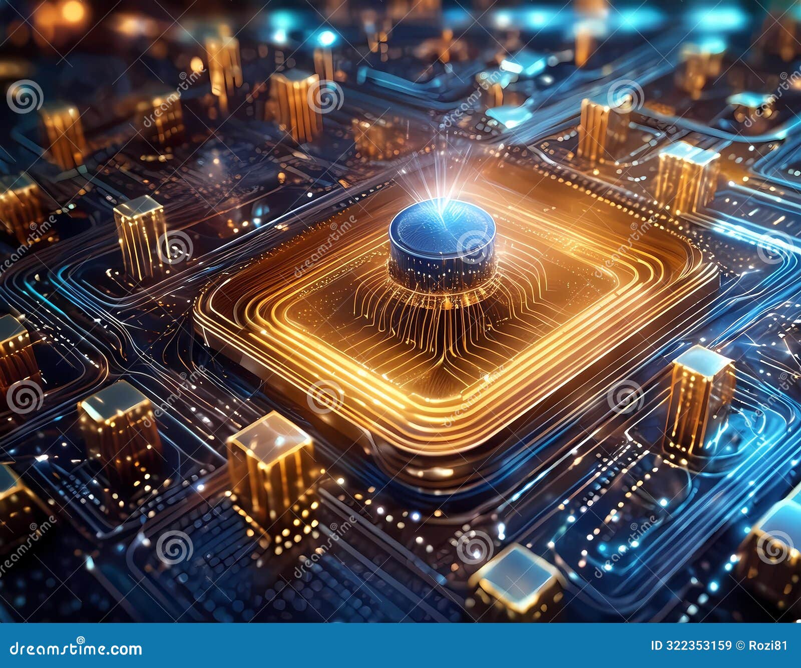 Central Powerful Processor Processor With A Mobile Phone In Axonometric ...