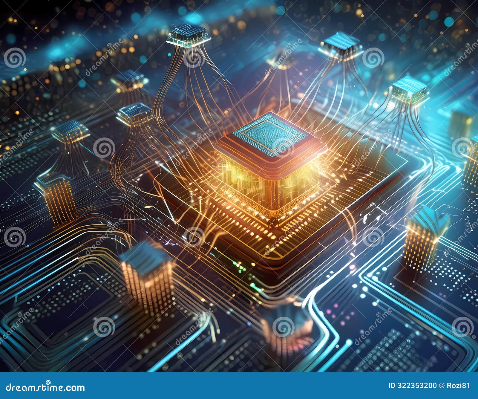 Futuristic Central Processor Unit. Powerful Quantum CPU on PCB ...