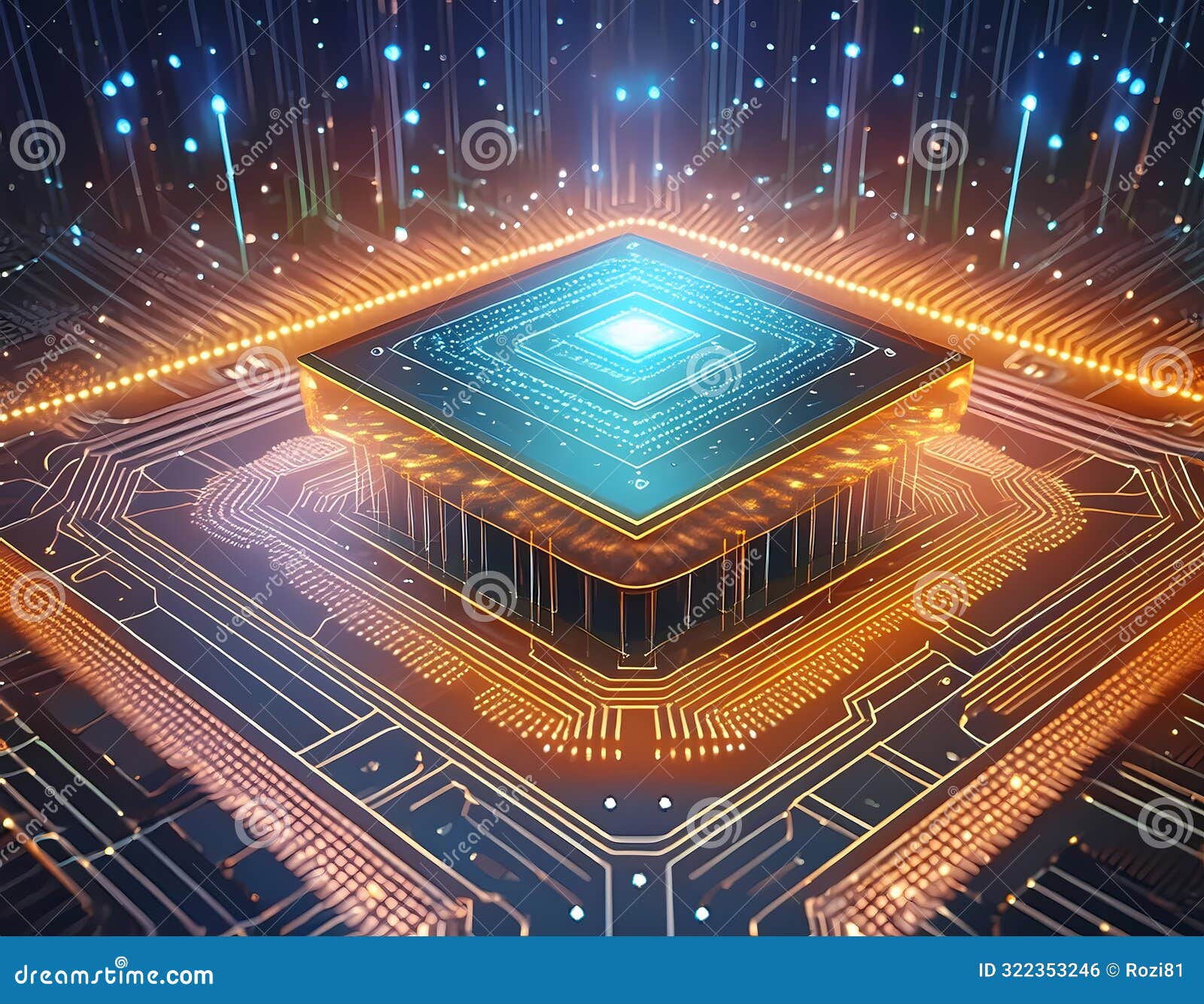 Central Powerful Processor Processor With A Mobile Phone In Axonometric ...