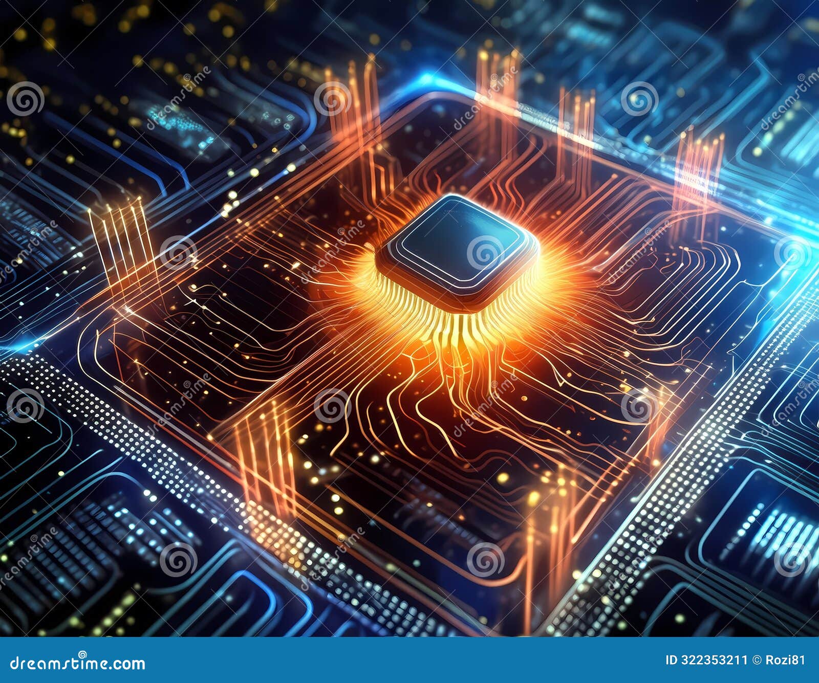 Futuristic Central Processor Unit. Powerful Quantum CPU on PCB ...