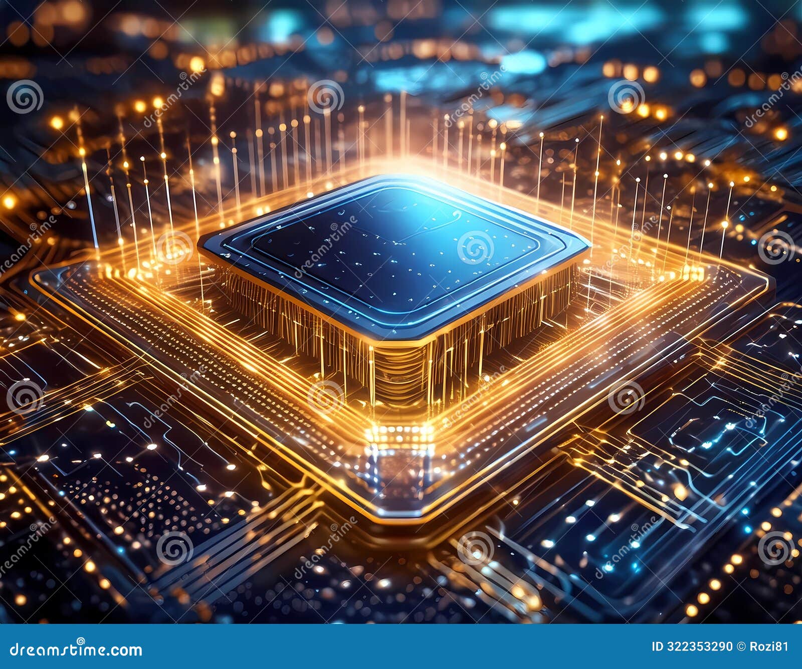 Central Powerful Processor Processor With A Mobile Phone In Axonometric ...