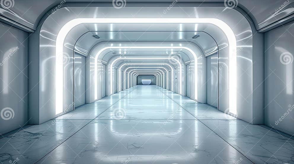Futuristic Chamber with Glowing Circular Platform. Stock Illustration ...