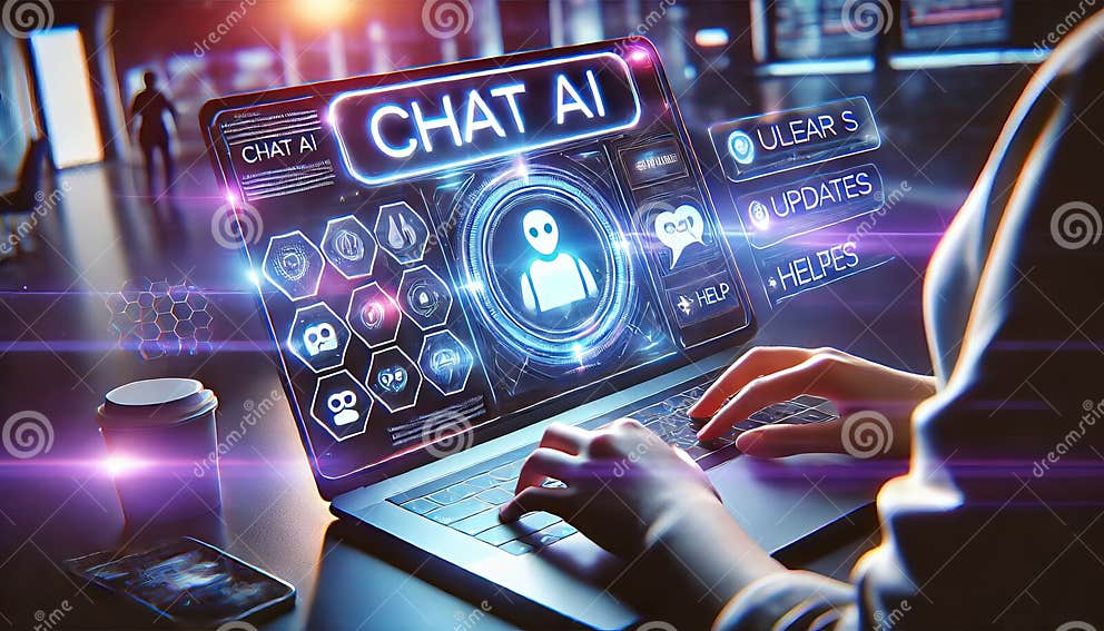 Futuristic Chat AI Interface on Laptop Interactive AI Chatbot for ...