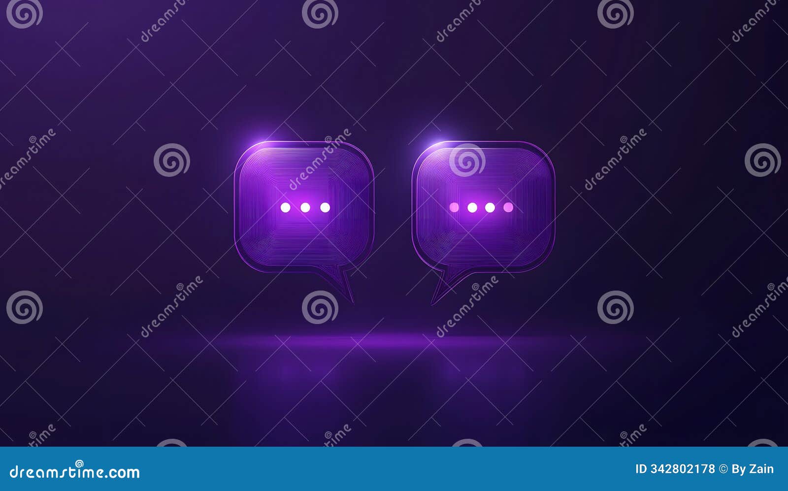 Futuristic Chat Icons with Purple Digital Network, Communication ...