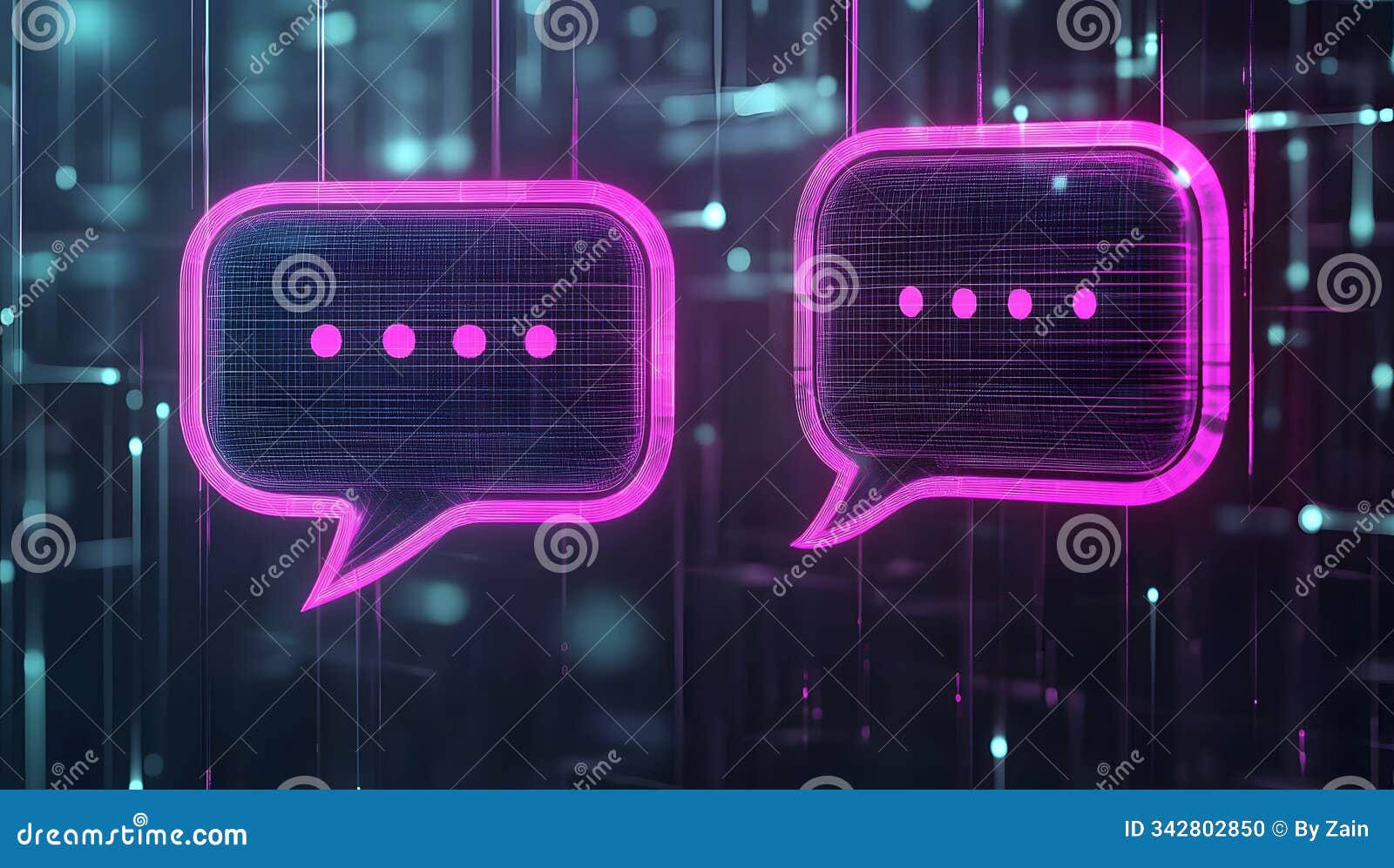 Futuristic Chat Icons with Purple Digital Network, Communication ...