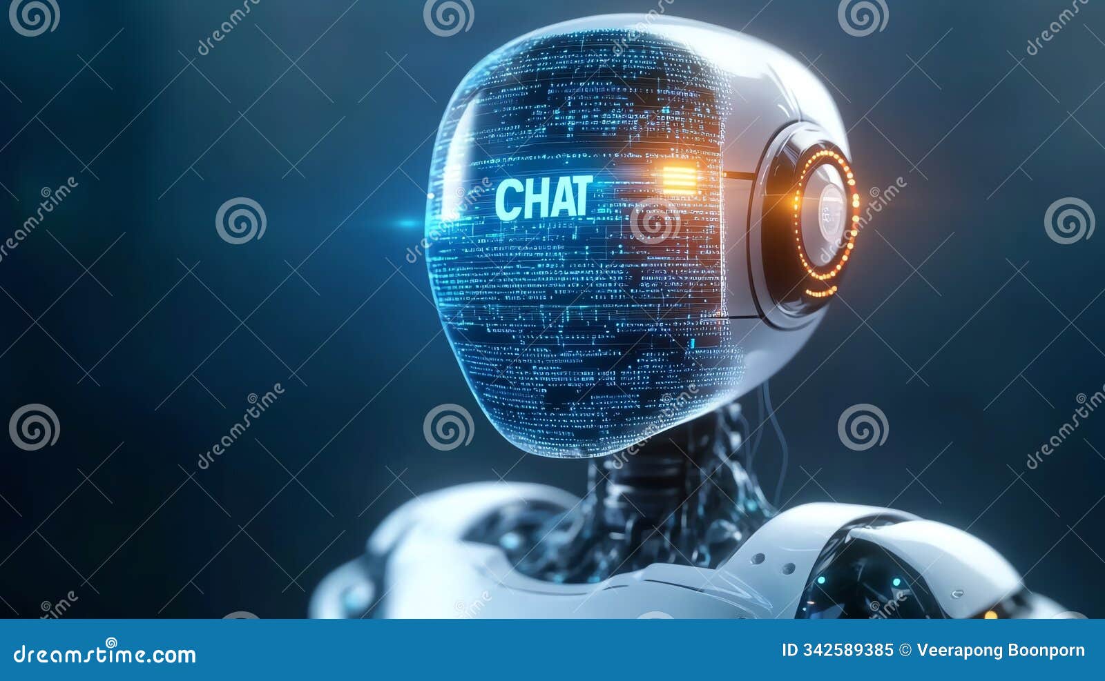 Futuristic Chatbot Robot Head with Glowing Elements, Digital Data ...