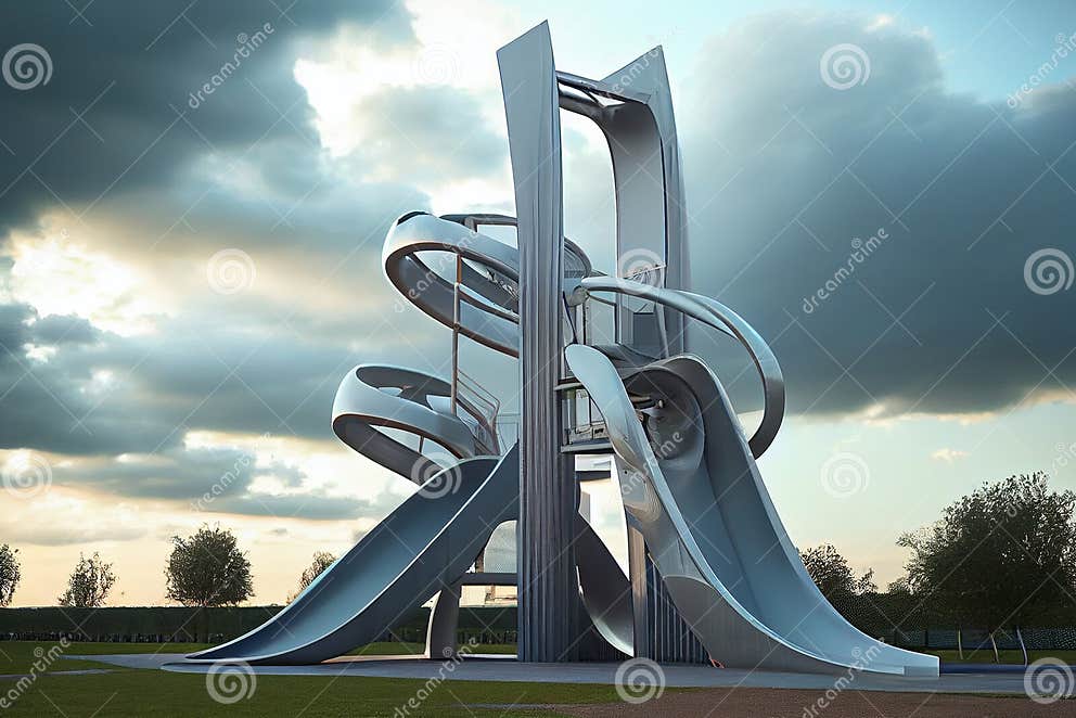 A Futuristic Children S Playground with Towering Slides and Colorful ... A Futuristic Children S Playground with Towering Slides and Colorful ...