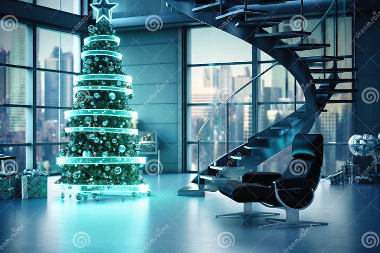 Futuristic Christmas Tree Created with Generative AI Technology Stock ...