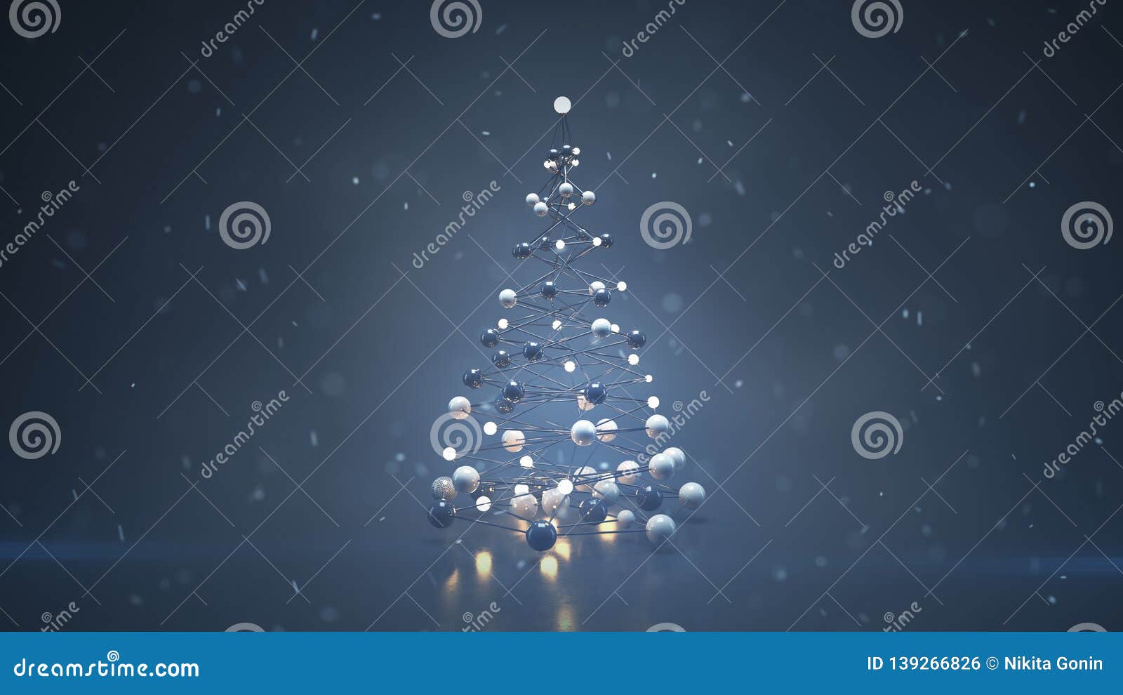 Futuristic Christmas Tree with Glowing Balls and Snowstorm 3D Rendering ...