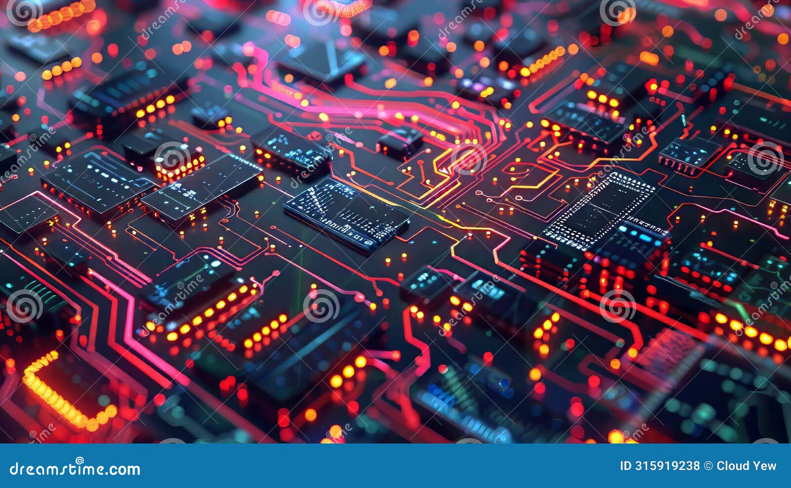 Futuristic Circuit Board Design with AI Chips and Neural Processing ...
