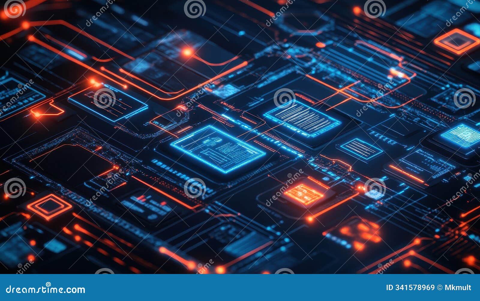 Futuristic Circuit Board Design Illuminated with Neon Lights and ...