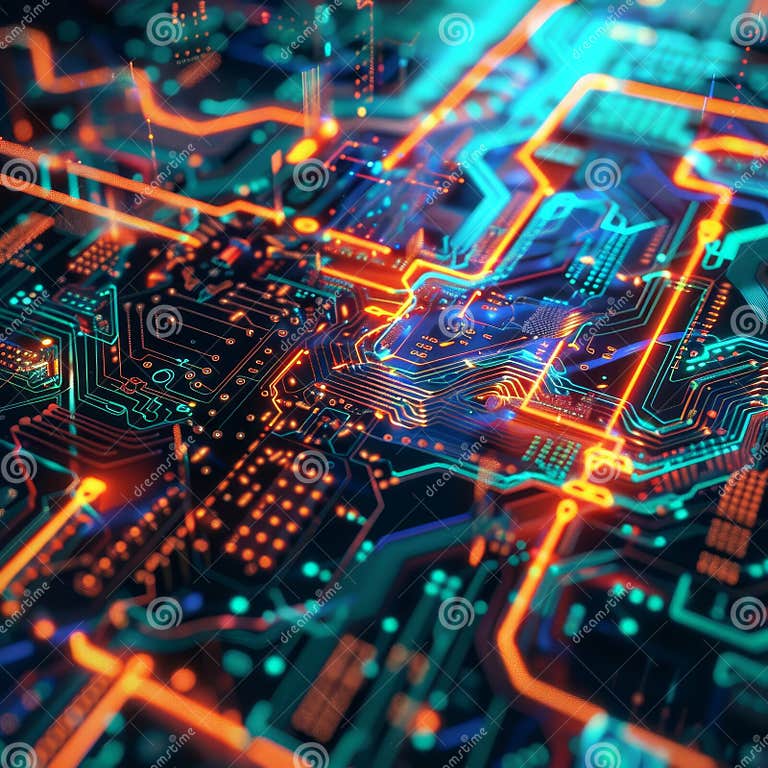 Futuristic Circuit Board with Geometric Acid Patterns a Blend of ...