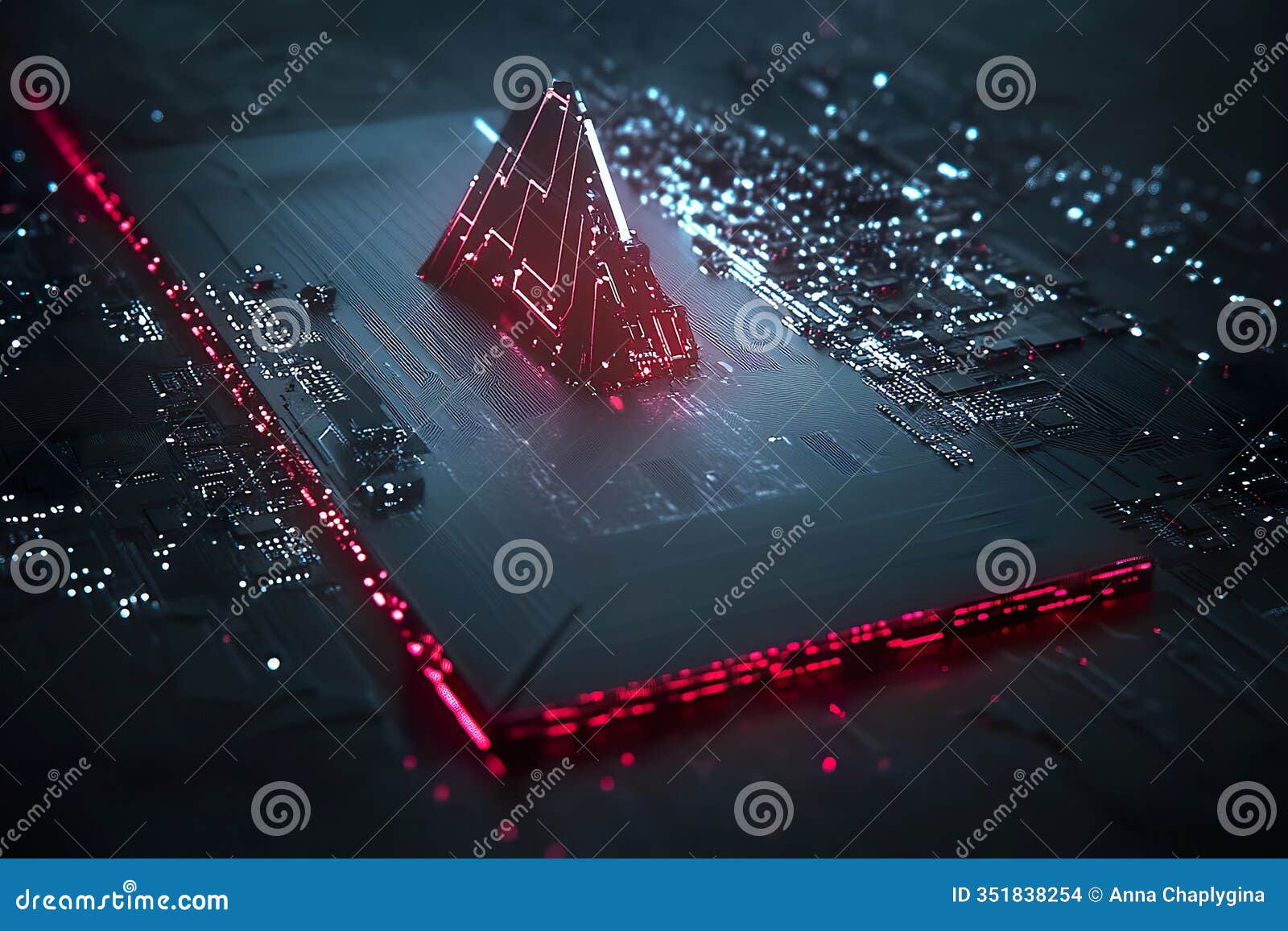 Futuristic Circuit Board with Glowing Pyramid Structure and Neon Lights ...