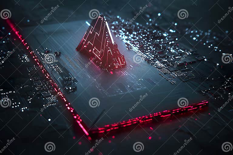 Futuristic Circuit Board with Glowing Pyramid Structure and Neon Lights ...